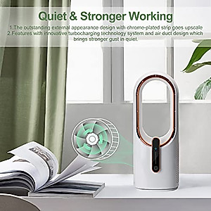 CONBOLA Desk Fan, 11.8 Inch Quiet Bladeless Fan USB Desktop Rechargeable Fan, Small Portable Table Fan with 3 Cooling Speeds, Touch Control Personal Fan for Bedroom, Office, Home, Outdoor (White)