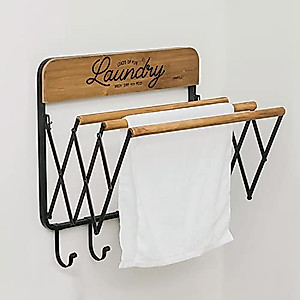 SOFFEE DESIGN Accordion Laundry Rack, Retractable Wall Mounted Racks, 3 Bars & 5 Hooks for Drying Rack Hanging Towels Clothes Save Space Perfect for Laundry Room, Bathroom, Mudroom, Wall Decor