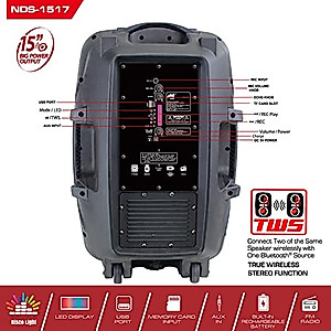 Naxa Electronics Portable Bluetooth Party Speaker with Disco Light, 15-inch, Black, Portable Party Speaker