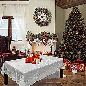 Pleaseedo 𝐗𝐌𝐀𝐗 𝐆𝐈𝐅𝐓 Christmas Lace Tablecloth, Rectangle Lace Tablecloth for Rectangle Table, White Snowflake Christmas Lace Table Cover, Rectangle Tablecloth for Holiday Party Decoration