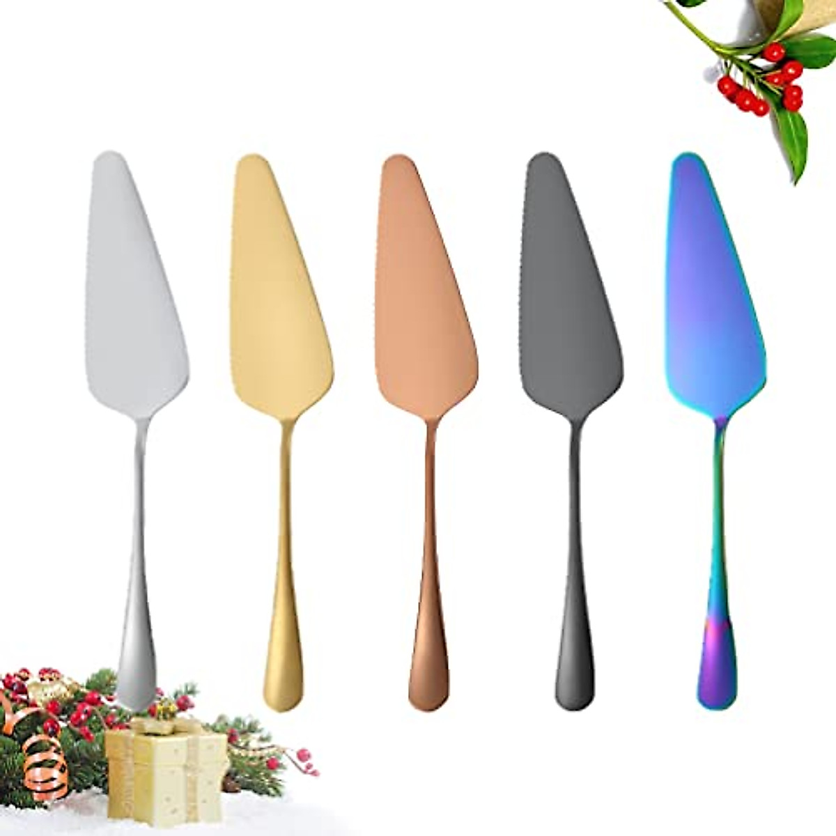 DOITOOL Colorful Pie Cake Server Knife, Wedding Cake Serving Set, Stainless Steel Cake Pie Pastry Servers, Simple Serrated Cake Shovel, Mirror finish& Onside with Fine Serrated