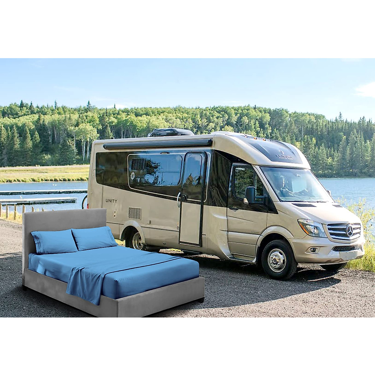1000 TC RV Sheet Sets 38X72 Cot Bed Size Mediterranean Blue Solid, Bed Sheets for Campers, Egyptian Long-Staple Cotton RV Bunk and Truck Sleeper Easy Fit Mattress up to 6 Inch Deep Pockets