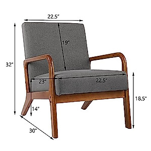 thksbought Accent Chair Armchair with Wood Modern Chair Lounge Side Chair Fabric Single Sofa for Living Room Bedroom Chair(1,Gray)
