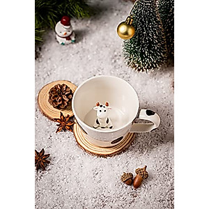 DIHOclub Cow Ceramic Cup Hidden 3D Animal Inside Mug,Cute Cartoon Handmade Figurine Mugs,Holiday and Birthday Gift for Coffee Milk Tea Lovers,12 OZ(White,Black)