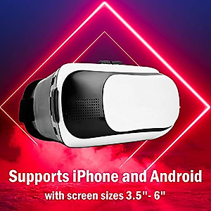 Deco Essentials VR Viewer for Mobile Games, Movies, and Augmented Reality | for 3.5"-6" Android & iPhones | Adjustable Straps and Lens | Audio Ports | (DGVR100BK)