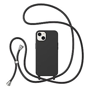 ZTOFERA Crossbody Case for iPhone 14 Plus with Lanyard Strap Adjustable Rope Liquid Silicone Soft Cover for iPhone 14 Plus 6.7 inch-Black