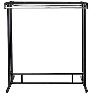 MyGift Black Stainless Steel Heavy Duty Clothes Garment Rack, Freestanding Double Rod Clothing Hanger Stand with Storage Display Shelf