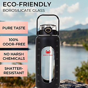 Leakproof 64 oz Glass Water Bottle - Borosilicate Large Glass Water Bottle with Straw, Silicone Sleeve and Time Markers, Half Gallon Jug, Suitable for Travel, Sports, Gym, and Daily Intake