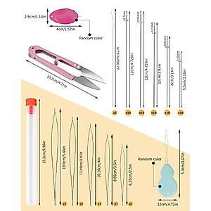 FIVEIZERO 60 Pieces Beading Needle Set, 5 Sizes Species Big Eye Beading Needles (with Threader) Needle Bottle, Yarn, Embroidery Needle, Thimble Foldable Beading Needle Set for Jewelry Making