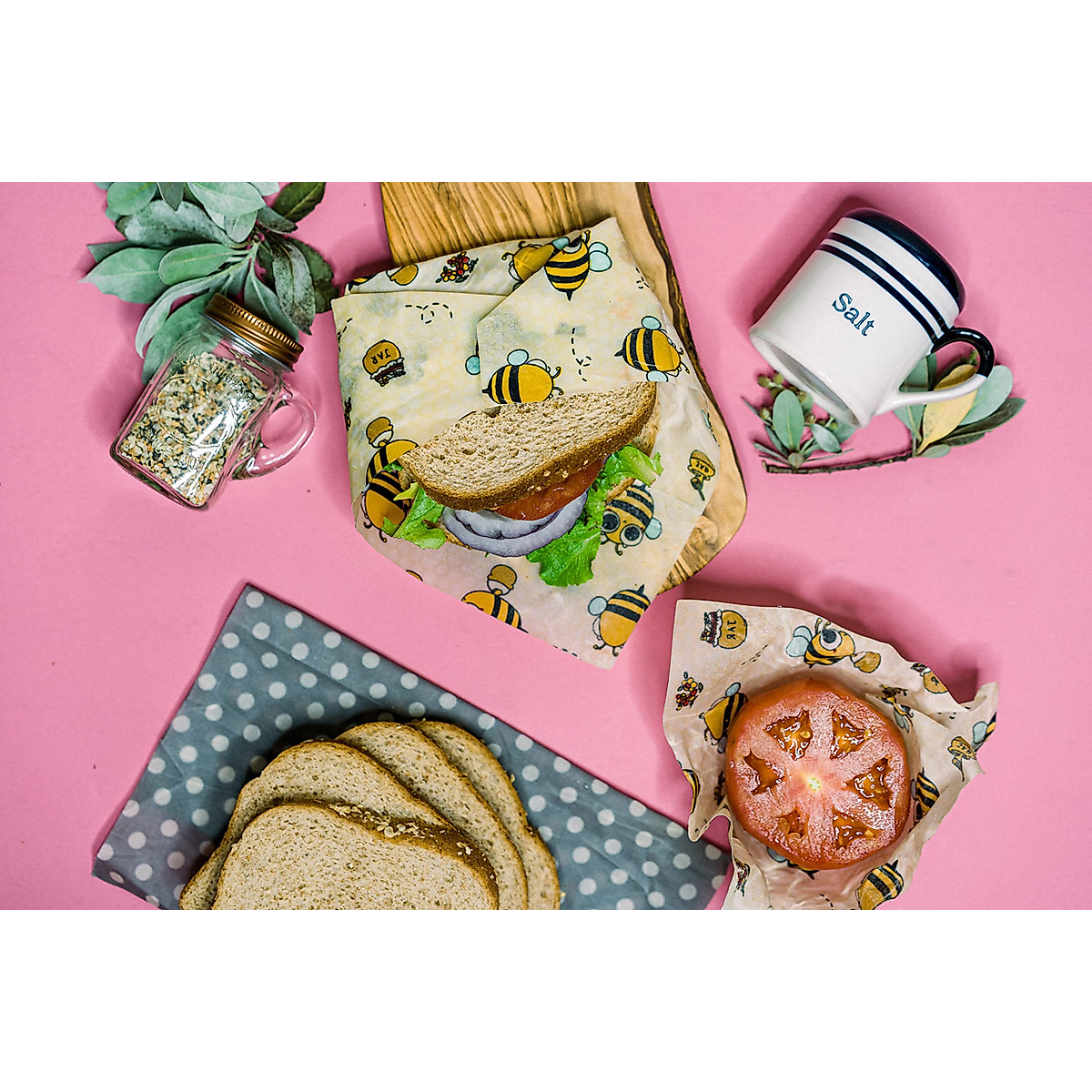 Reusable Beeswax Food Wraps Assorted 6 Pack by Eco Hive, Eco Friendly Food Wraps, Biodegradable, Sustainable Plastic Free Food Storage- Save the Planet Say Goodbye to Plastic