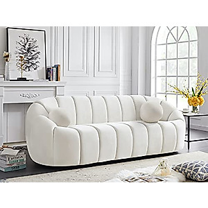 Meridian Furniture 613Cream-S Elijah Collection Modern | Contemporary Velvet Upholstered Sofa with Deep Channel Tufting