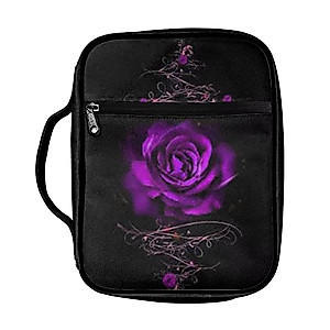 Tongluoye Purple Rose Bible Covers for Women Girls Perfect Holiday Gift for Sisters Daughter Mom Friends Fantasy Black Bible Carrying Case for Book Church Bible Cosmetics with Protective Holder