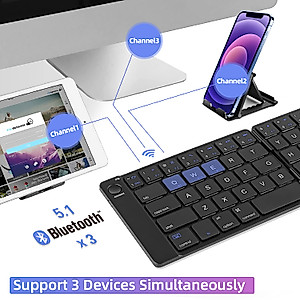 Multi-Device Bluetooth Foldable Keyboard, Samsers Wireless Portable Folding Keyboard, Full Size Ultra Slim Rechargeable Keyboard Connect Up to 3 Devices for IOS Android Windows phone Tablet and Laptop