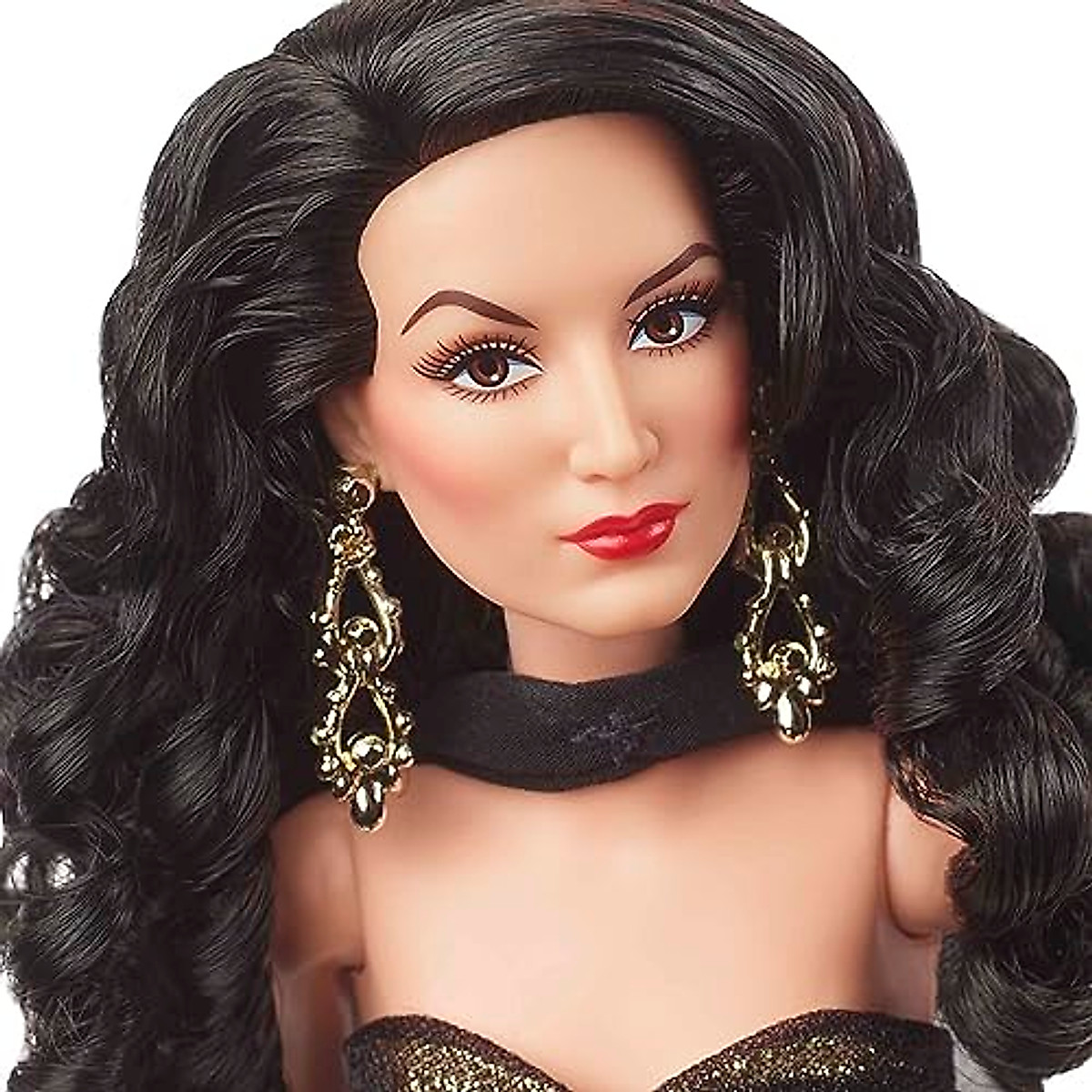 Collector Barbie Signature Doll, María Félix Wearing Elegant, Glimmering Gold and Black Gown with Ornate Jewelry, Barbie Tribute Collection