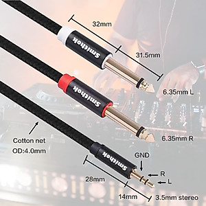 Smithok 2pack 3.3Ft 3.5mm TRS to Dual 6.35mm Stereo Cable 1/8 TRS to Dual 6.35mm 1/4 TS Mono Y Splitter Audio Cord Adapter for Smartphone, Mixer,PC, CD Player, Speakers and Home Stereo System