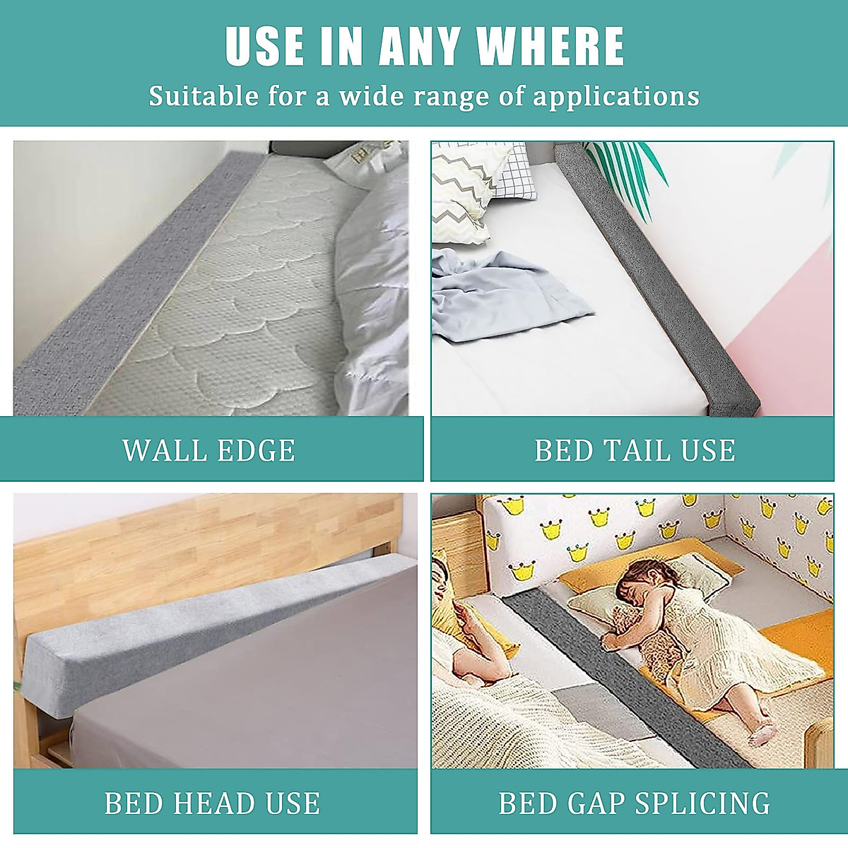 Bed Gap Filler for Headboard, Mattress Gap Filler for Twin/Full/King Bed, Thick Mattress Extender Between Mattress and Headboard or Wall, High Density Sponge, Removable Cover 70×2×6in, Dark Gray