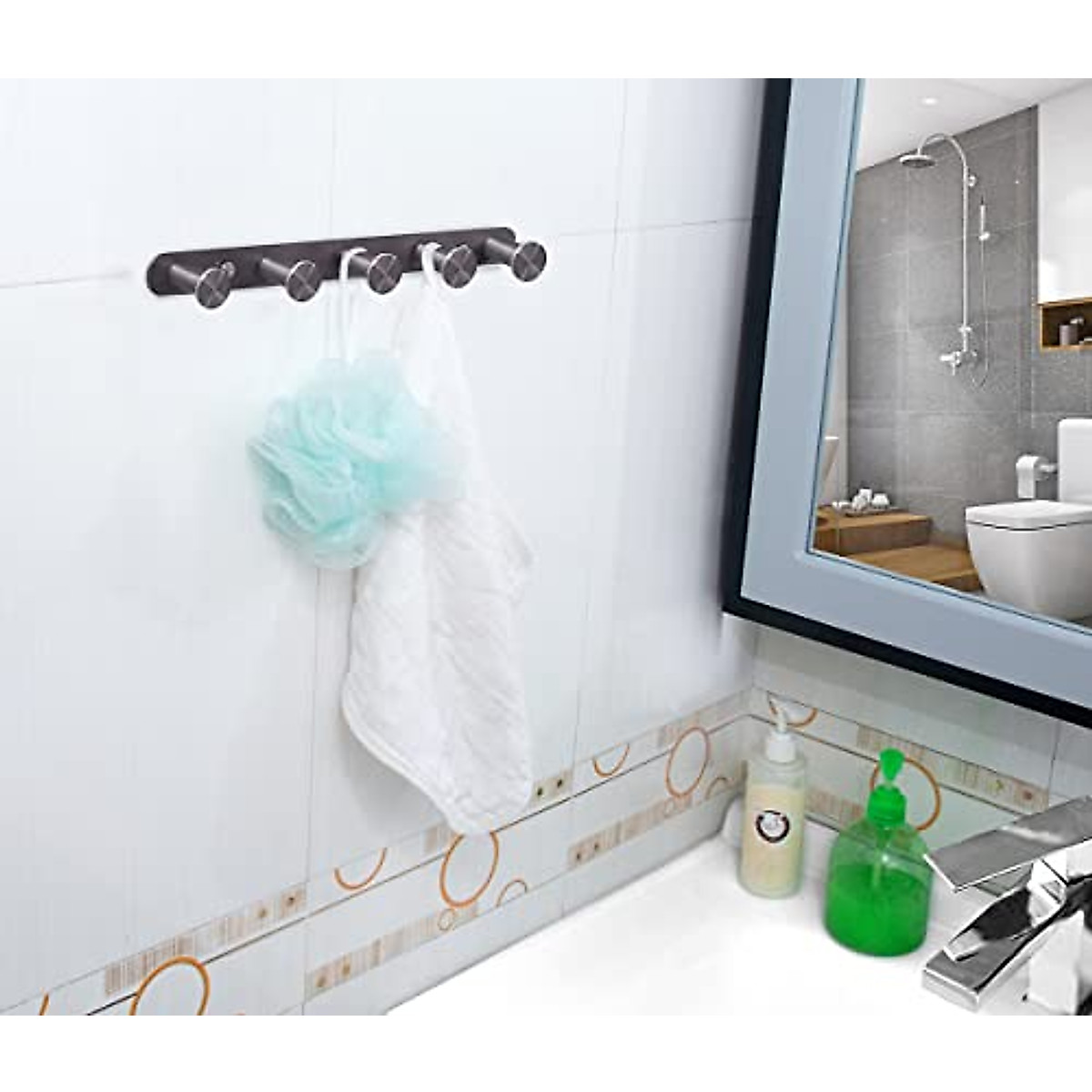 Estrend Stainless Steel Coat Rack with 5 Hooks, Gun Grey Towel Hooks, 12.8" - for Bathroom, Entryway, Living Room