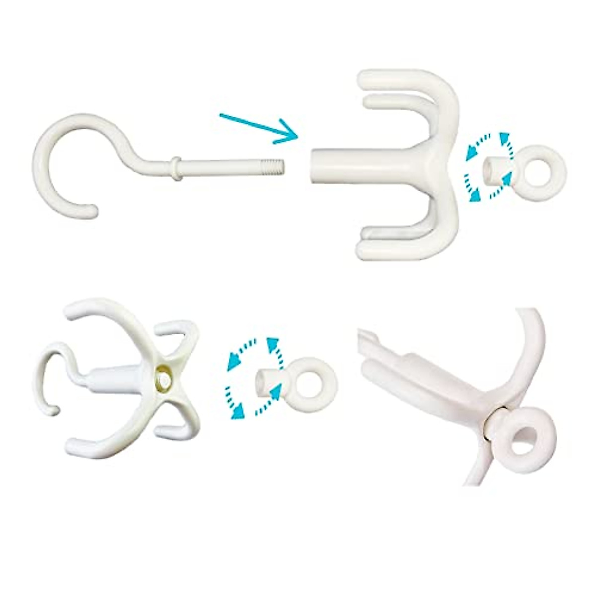 LIUHE 3 Pack Hangers for Closet, 4 Claws 360 Degree Rotatable, 6.3 Inches Large Size Twirl Stackable Hooks Tie Racks for Scarves Belts Ties Clothes Bags Shoes Scarf Closet Organizer Closet Storage