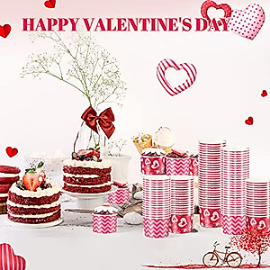 200 Pcs Ice Cream Cups Red Treat Snack Cups Mother's Day Heart Shaped Bowls 9 oz Disposable Paper Cup Red Pink Dessert Ice Cream Bowls for Valentine's Day, Baby Shower Decor
