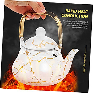 LABRIMP Marble Enamel Jug Gas Top Kettle Espresso Maker Camping Stoves Ceramic Tea Kettle Warmer Coffee Pot Enamel Stovetop Kettle Drip Coffee Kettle White Vintage Pear Shaped Pot