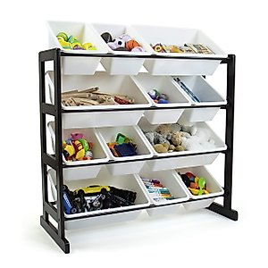 Humble Crew Ladder Toy Organizer with 12 Storage Bins, Espresso/White