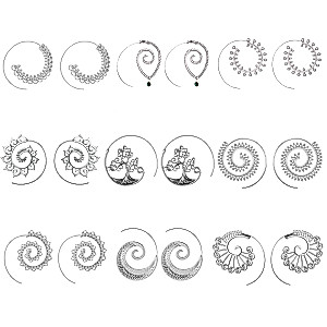 9 Pairs Silver Bohemian Vintage Tribal Swirl Spiral Statement Hoop Earrings Set For Tweens Women (silver)