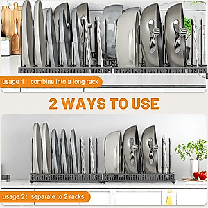 Dntorx Pots and Pans Organizer Under Cabinet, Expandable Pan Organizers Inside Cabinet with 10 Adjustable Compartment Pot Lid Organizer Kitchen Cabinet Organizer for Cookware, Frying Pans, Pot Lids