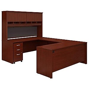 Bush Business Furniture Series C U Shaped Desk with Hutch and Storage, 72W, Mahogany