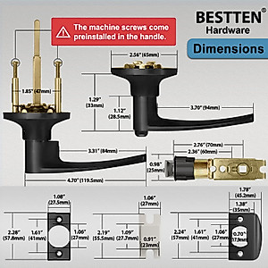 BESTTEN Roma Series Keyed Entry Door Lever with Removable Latch Plate,All Metal Door Handle with Lock and Key, Matte Black