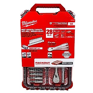 Milwaukee 48-22-9481 28-Piece 3/8 in. Drive SAE Ratchet and Socket Set with PACKOUT Low-Profile Compact Organizer