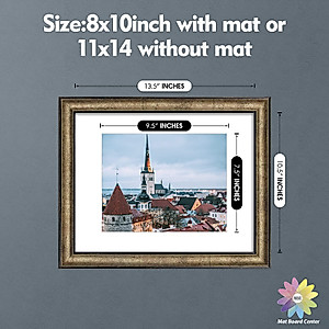 Mat Board Center, 11x14 Picture Frame Vintage Antique Style Dark Gold Brown & Bronze, Matted to 8x10 - White Mat - Tempered Glass