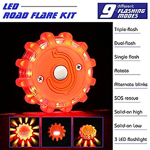 LED Roadside Safety Flares Emergency Flare Lights Flashing Warning Lights Bulk Roadside Safety Beacon Disc Pack with Magnetic Base and Hook for Car Truck Vehicles Boat (100 Pieces)