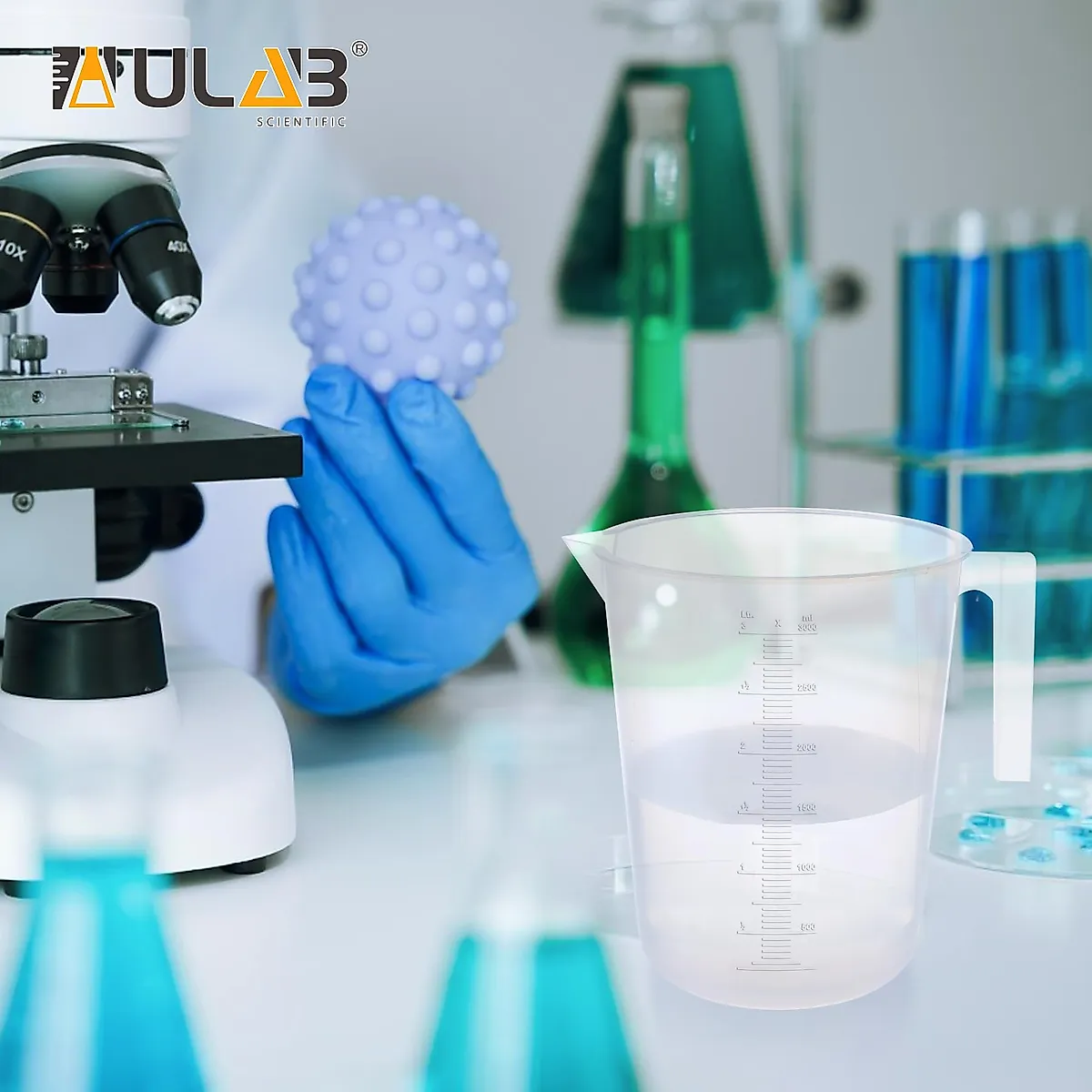 ULAB Half Handle Plastic Measuring Beaker Set, Stackable 2 Sizes 1000ml 2000ml, with Spout and Molded Graduation, UBP1010