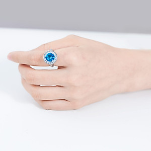CKHAO Women's Ring - 16mm Silver Plated Blue Gemstone Ring Women Jewelry WK2009BLUE (7)