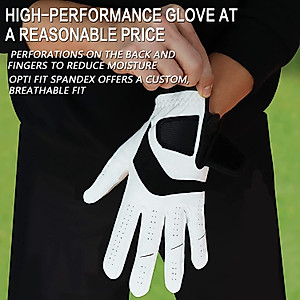 Amy Sport Golf Gloves Men Left Hand 3 Pack Right Hand Leather All Weather Grip Soft Breathable Flexible for Golfers Size Small Medium ML Large XL (White-3 Pack, X/Large, Worn on Left Hand)