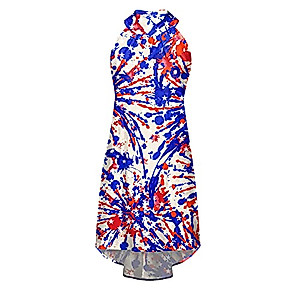 Cnebo Women Independence Day Print Summer Dresses for Neck Sundress Flowy Sleeveless Knee Office Dresses for Women for Work White