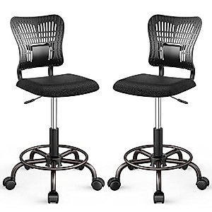 PALONE Bar Stools Adjustable Barstools Modern Design Counter Height Bar Stools with Backrest 360°Swivel Stools for Kitchen Counter with 5 Rollers Set of 2 Black