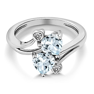 Gem Stone King 925 Sterling Silver Sky Blue Aquamarine and White Diamond Ring For Women (1.49 Cttw, Heart Shape 6MM, Gemstone March Birthstone, Available In Size 5, 6, 7, 8, 9)