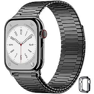 Maledan Compatible with Apple Watch Band 44mm 45mm 42mm 49mm 41mm 40mm 38mm Men Women, Adjustable Stainless Steel Metal Mesh Loop with Case for Apple Ultra 2 iWatch Series 9 8 7 6 5 4 3 2 1 SE, Black