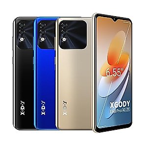 Xgody X60 Pro 4G Unlocked Phones, 6.6'’ QHD Waterdrop Screen Dual Sim Unlocked Cell Phones, Quad-core 2GB+16GB Smartphones, 3000mAh Battery, Face Unlock, Camera 5MP+5MP Cheap Android Phone (Gold)
