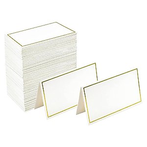 ccHuDE 50 Pcs Small Table Cards Wedding Place Cards White Name Cards Blank Seating Cards Party Table Tent Cards Place Setting Cards with Foil Border Golden