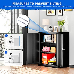 Superday Locking Metal Cabinet, 36"×32"×16" Lockable Steel Storage Cabinet with 2 Doors and 2 Shelves, Small Metal Utility Cabinet Closet for Home Office File Pantry Garage (Black)
