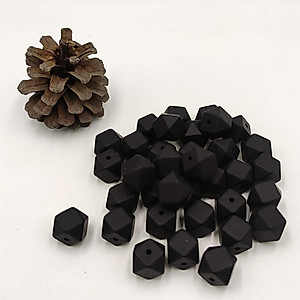 50pcs Black Color 14mm Hexagon Silicone Focal Beads for Pen Silicone Geometry Spacer Beads for Keychain Mom Woman Jewelry Craft Making