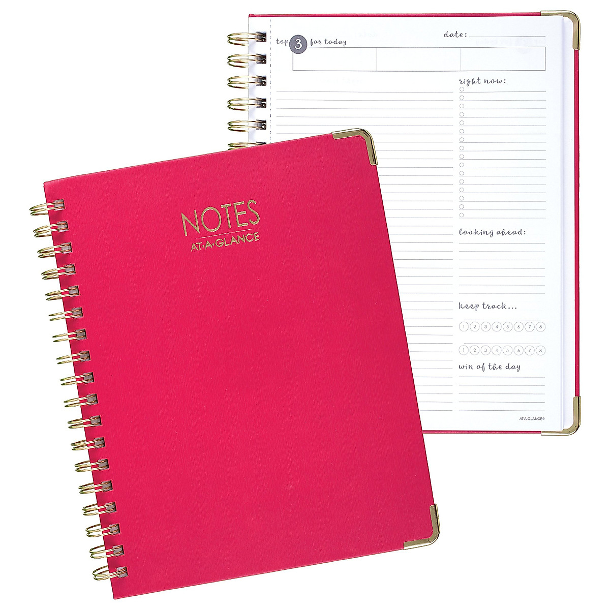 AT-A-GLANCE Notebook, 6-1/2" x 9-1/2", Ruled, 80 Sheets, Harmony Collection, Track Goals and Wins, Pink (6099-406-27)