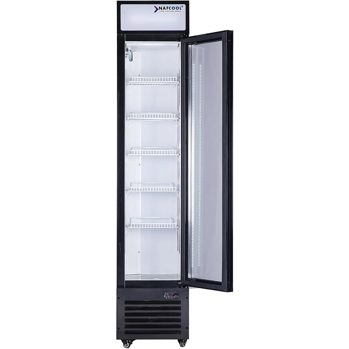 NAFCOOL Sub Zero Commercial Beverage Refrigerator Display Fridge，6 Cu Ft Small Slims Single Glass Door Merchandiser Drink Cooler with LED Light Adjustable Shelves,ETL and NSF Approval,15.4" Wide