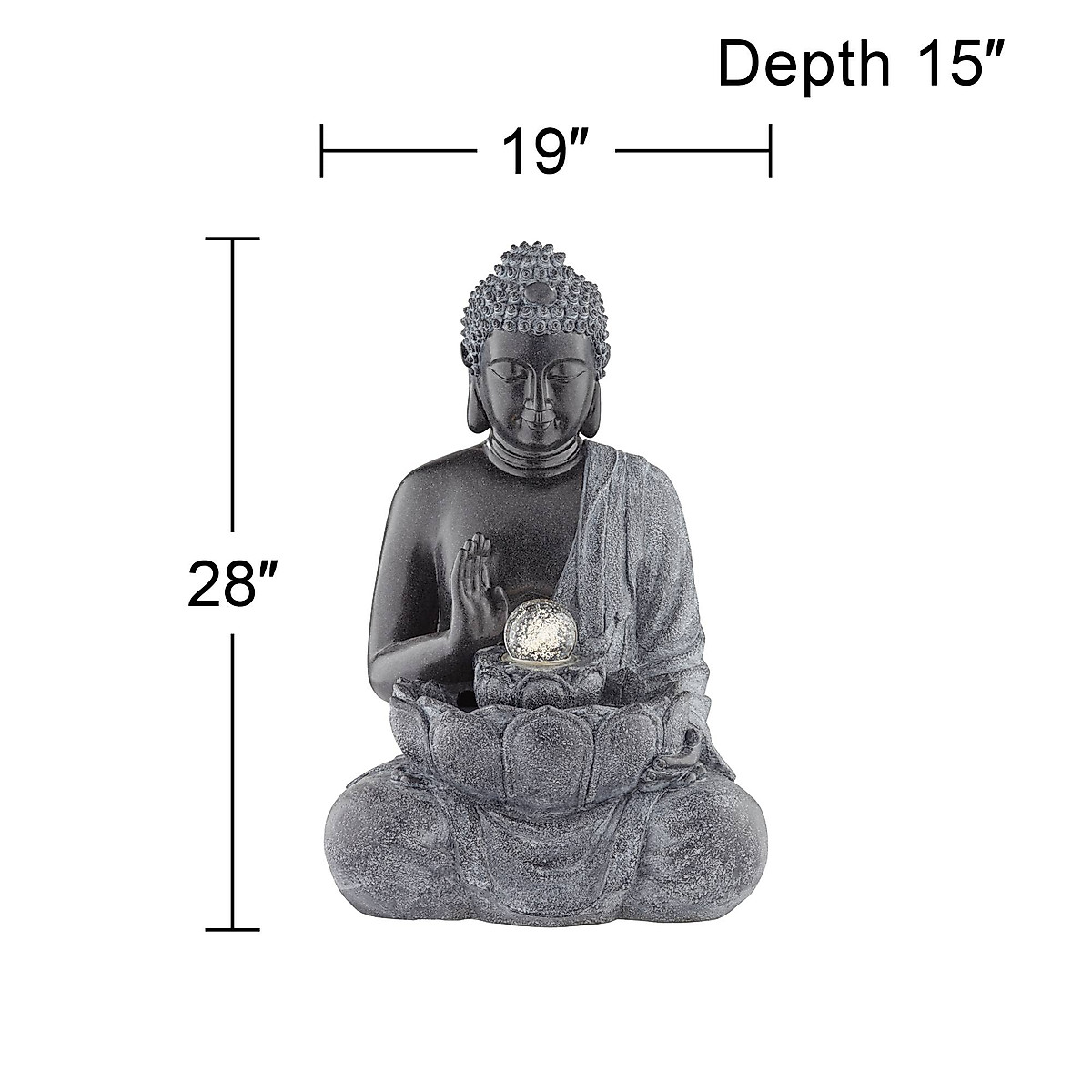 Sitting Buddha Outdoor Water Fountain with Light LED 28" High Faux Stone Meditation Decor for Garden Patio Backyard Deck Home Lawn Porch House Relaxation Exterior Balcony Roof - John Timberland