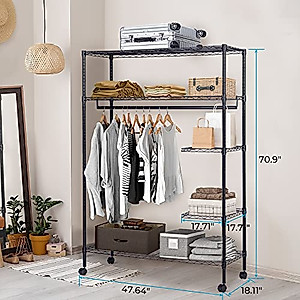JS HOME Heavy Duty Garment Rack, Free-Standing Rolling Clothes Rack with Fitted Brown Oxford Cover, Extra Large Wardrobe Storage Rack/Organizer