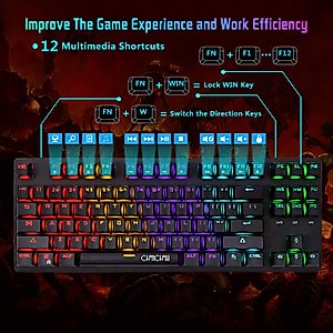 Mechanical Gaming Keyboard and Mouse Combo-CHONCHOW TKL 87 Keys Blue Switche RGB Rainbow Backlit Keyboard 3200DPI Mice with 6 Button Value Combo for PS4 Xbox Laptop Windows PC Gamer