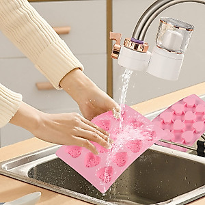 Fimary Heart-Shaped Chocolate Molds Silicone - Set of 2 Non-Stick Candy Heart Molds Silicone, Food Grade Silicone Heart Molds for Baking, Candy, Gummy, Jelly - Pink