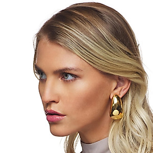Kenneth Jay Lane Polished Gold Long Tapered Hoop Clip Earrings (Wide Clip Hoop - Large)